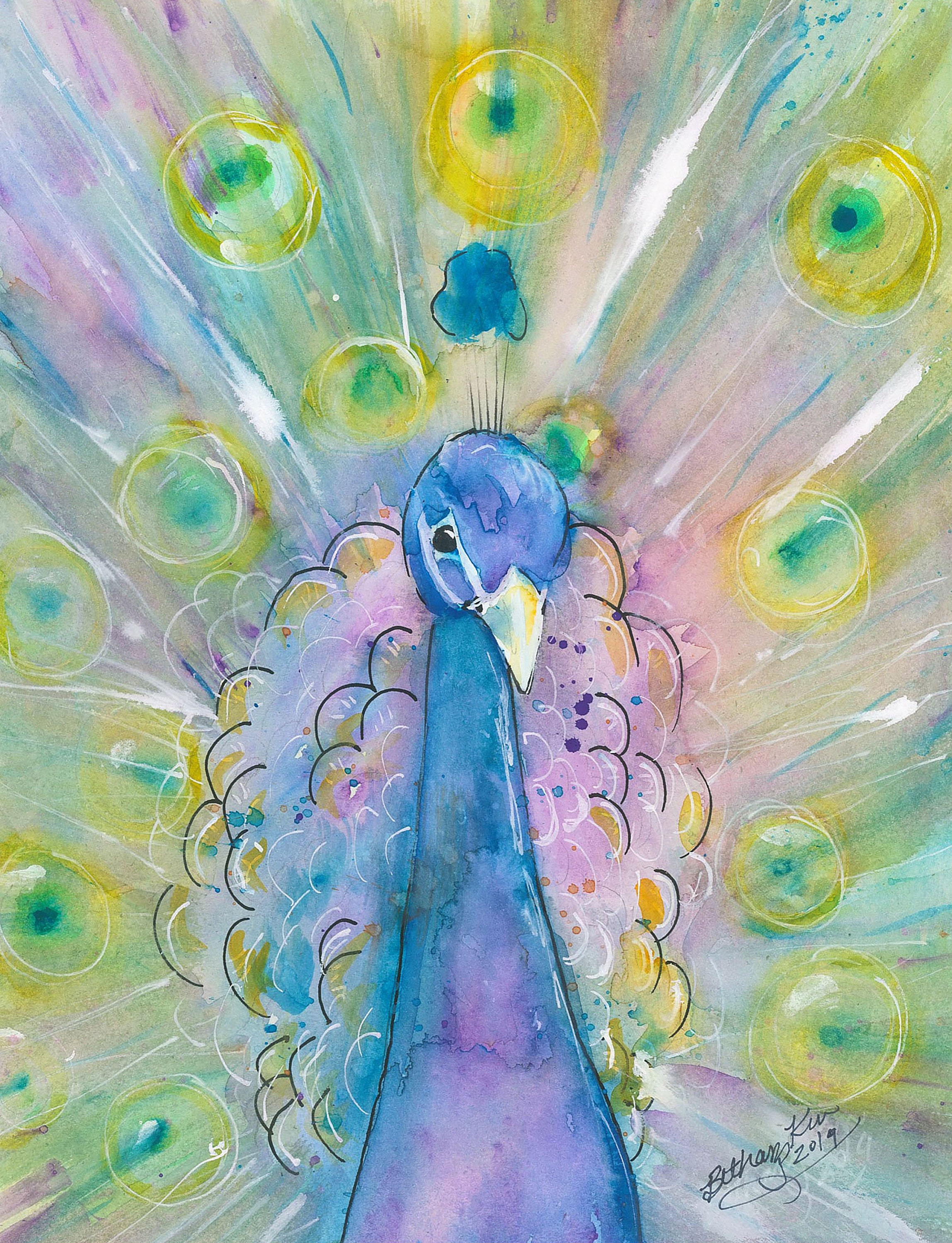 Watercolor Peacock Portrait Painting by Bethany Kerr - Etsy
