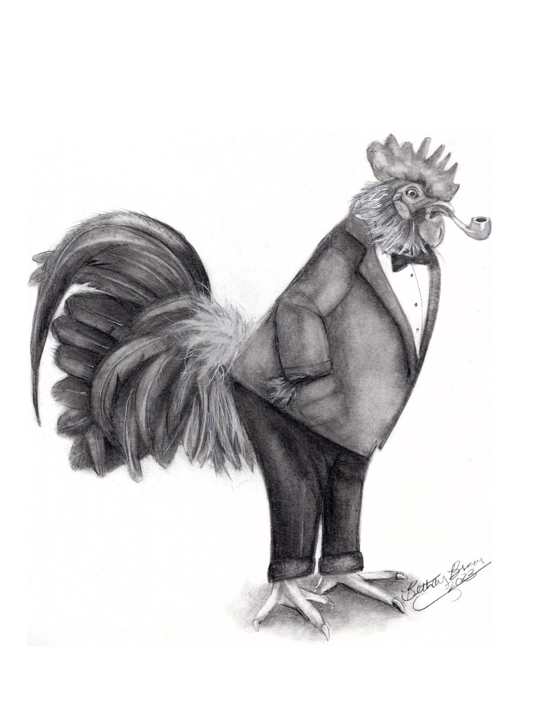 Pencil Artwork of a Rooster Dressed in Tuxedo and Smoking Pipe by ...