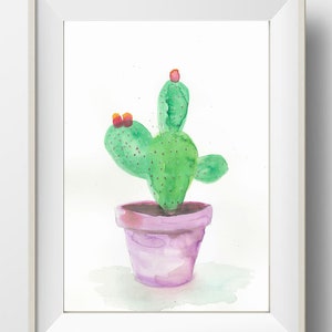 Watercolor Cactus in Purple Pot Painting Art Print by Bethany Kerr - Etsy