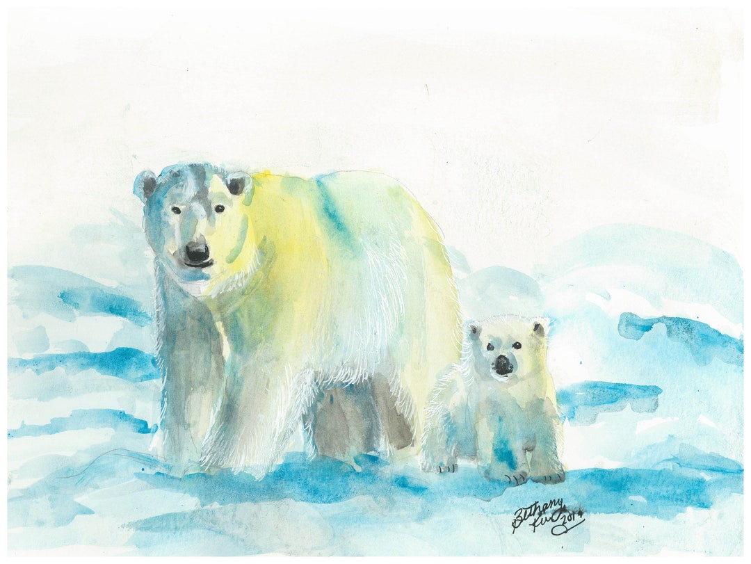 Watercolor Polar Bear Mom and Baby Art Print by Bethany - Etsy