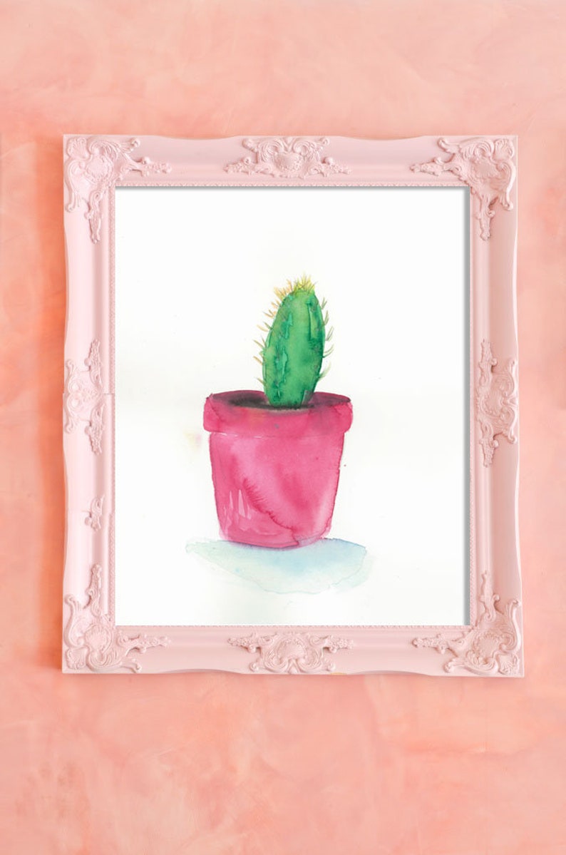 Watercolor Cactus in Pink Pot Painting by Bethany Kerr | Etsy
