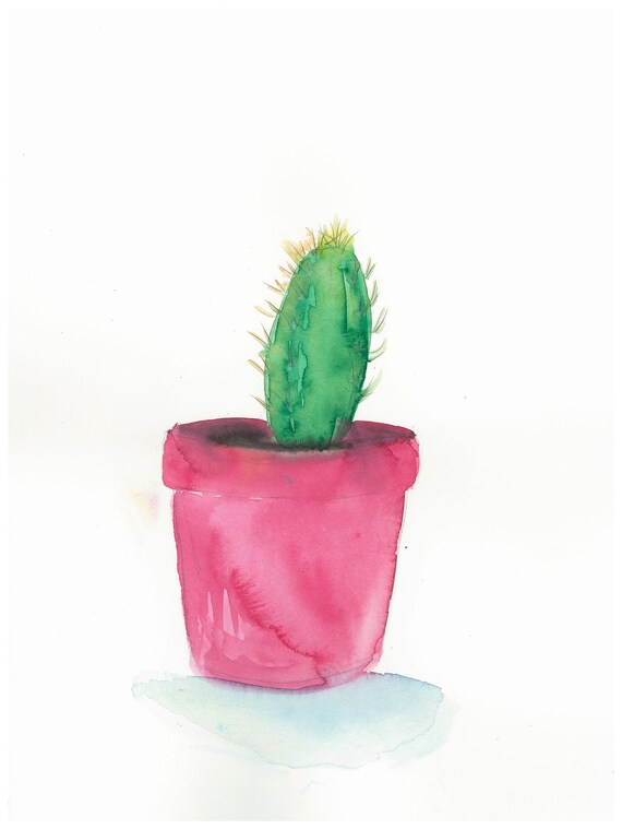 Watercolor Cactus in Pink Pot Painting by Bethany Kerr | Etsy