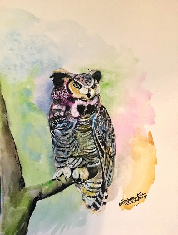 Owl In Tree Painting