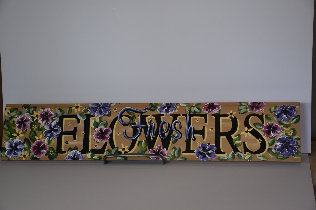 FLOWERS Hand Painted Rustic Wooden Sign - Etsy