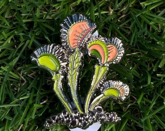 Alligator Venus Fly Trap Enamel Lapel Pin / Artist Series Pin by Jared Tuttle / Gold Botanical ...