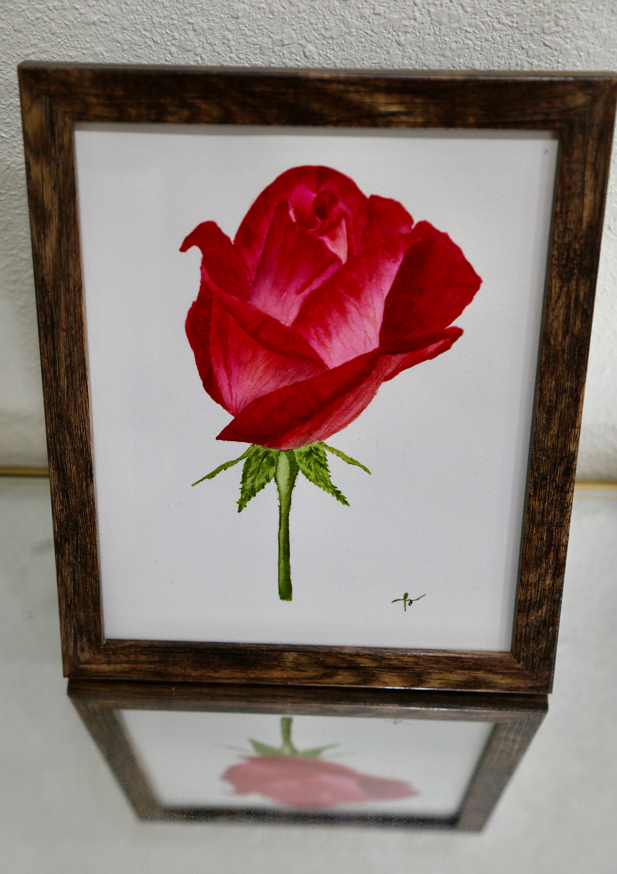 Original Watercolor Painting of a Red Rose/ Framed Painting/ Floral Art ...