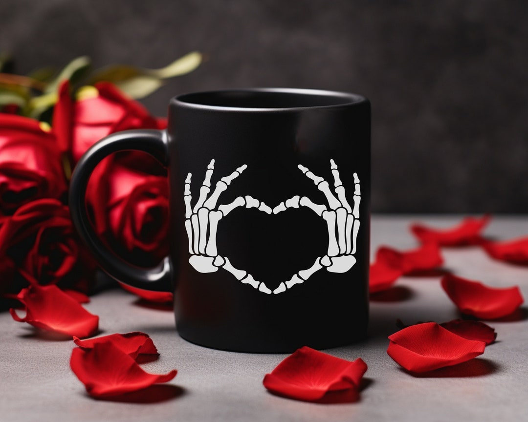 Skeleton Hands Heart Mug, Valentine Skeleton Mug, Skeleton Heart Mug ...
