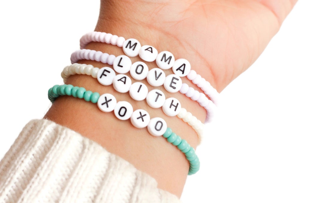 Custom Word Beaded Bracelet, Custom Name Beaded Bracelet, Personalized ...