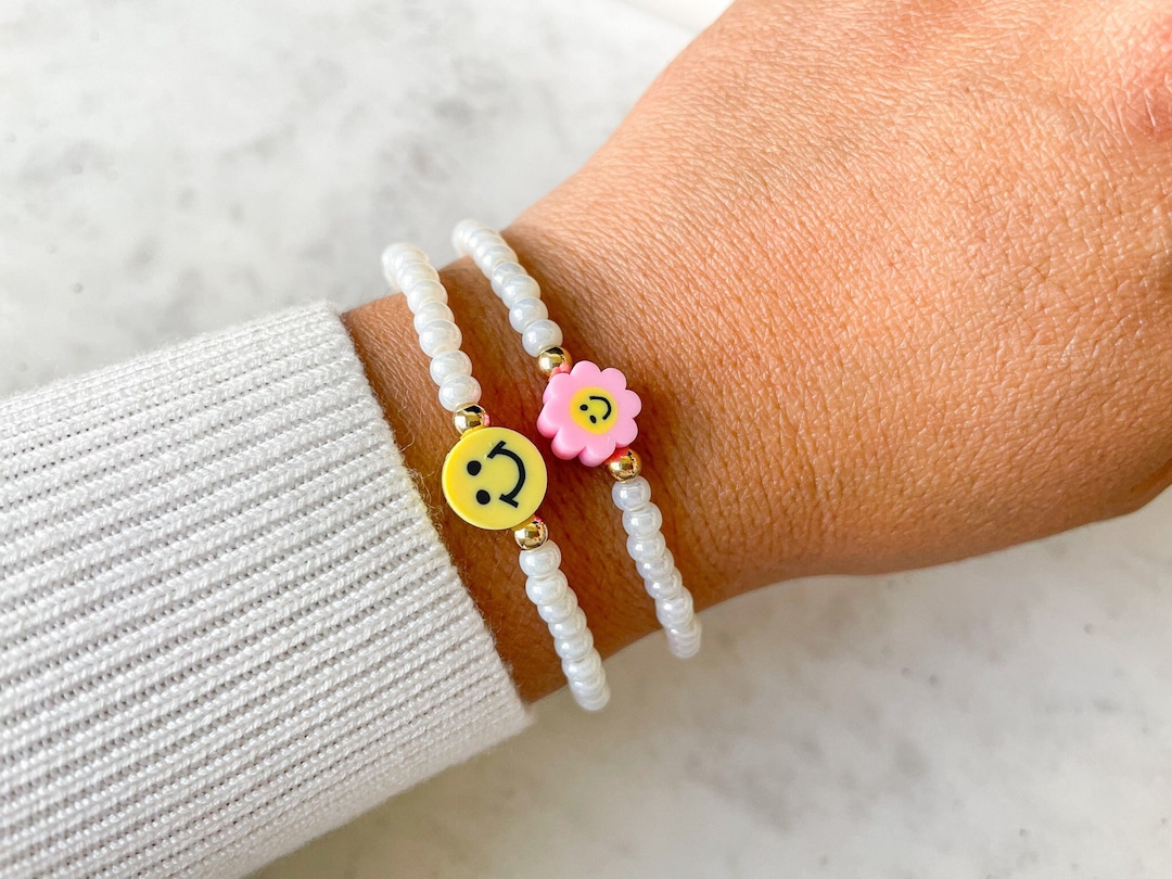 Smiley Face Bracelet, Happy Face Beaded Bracelet, Smiley Face Jewelry ...