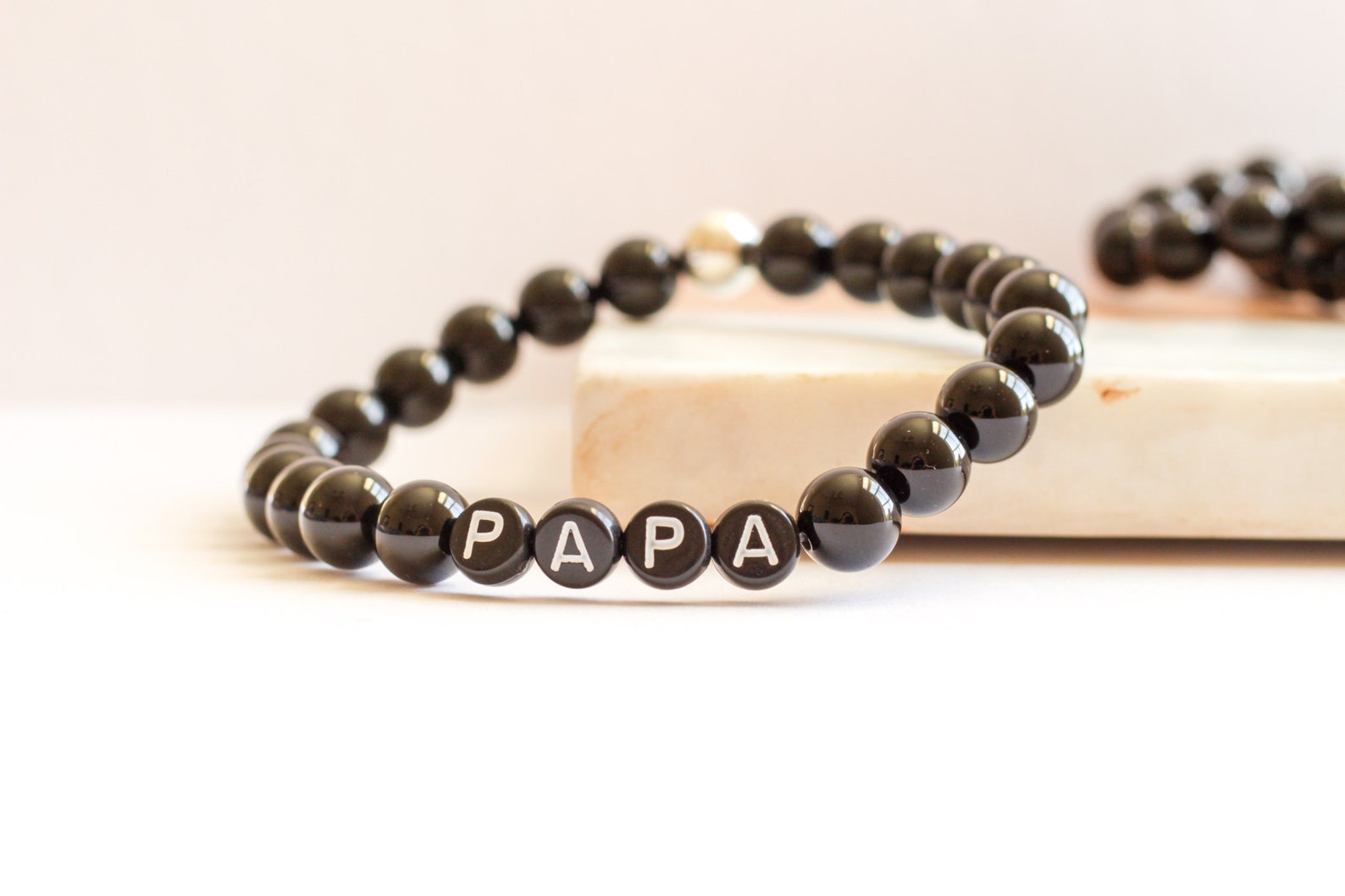 Black Onyx Men's Bracelet, Papa Dad Bracelet, Father's Day Gift, Custom ...