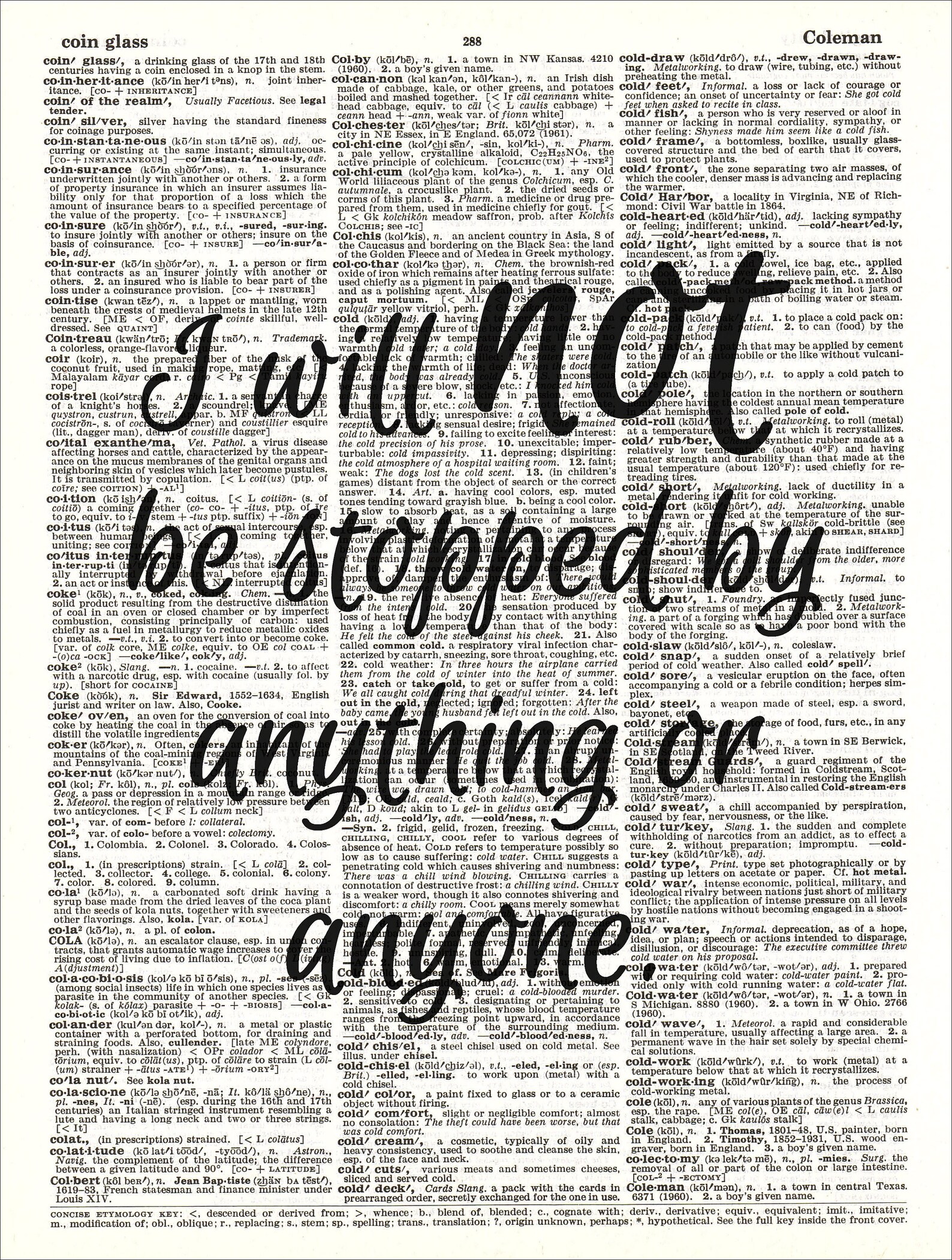 I Will Not Be Stopped Wall Art Print on ORIGINAL DICTIONARY - Etsy UK