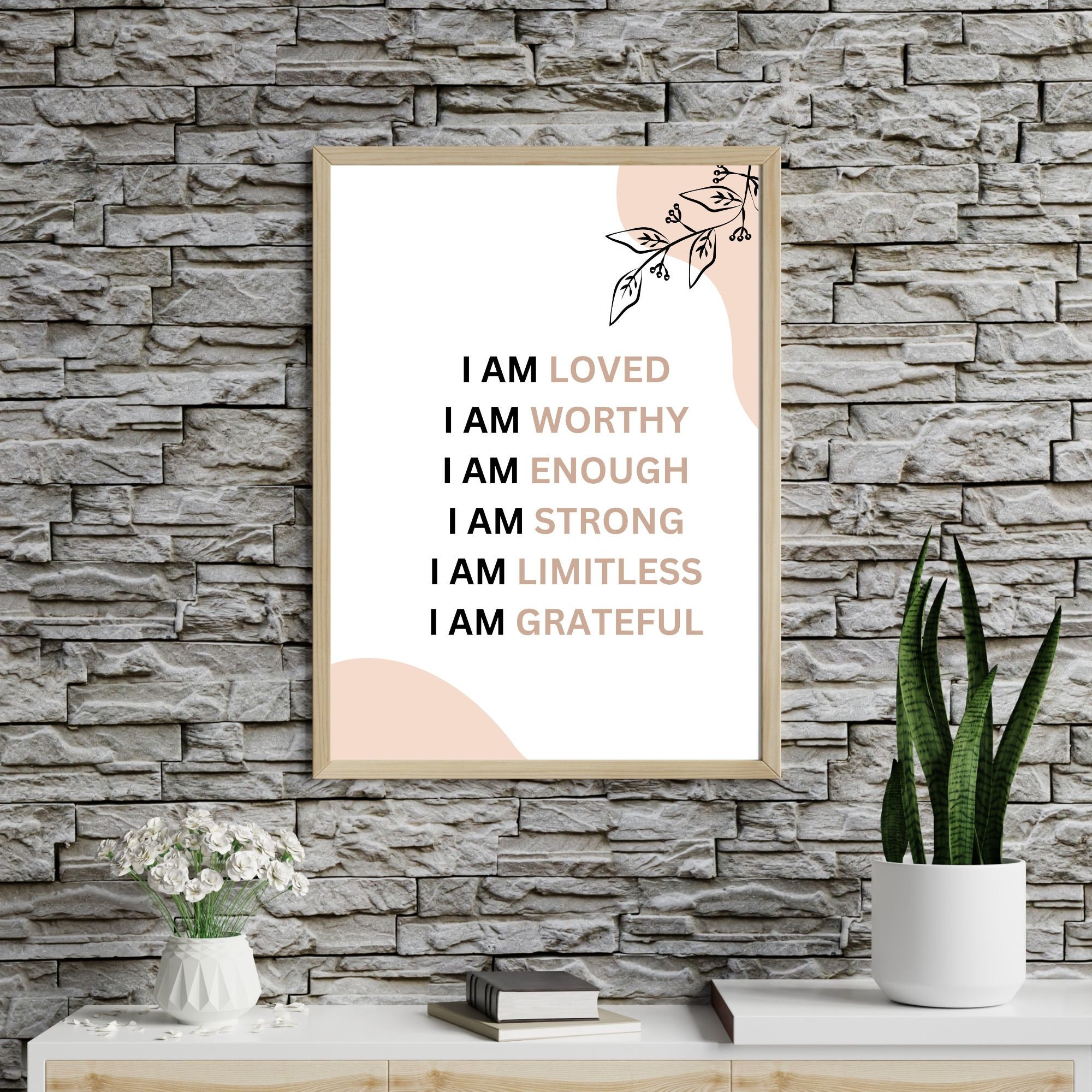 I Am Self-love Positive Affirmations Printable Wall Art, Botanical ...