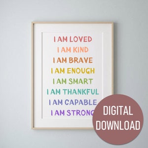 I Am Rainbow Positive Affirmations for KIDS Self-love Printable Wall ...