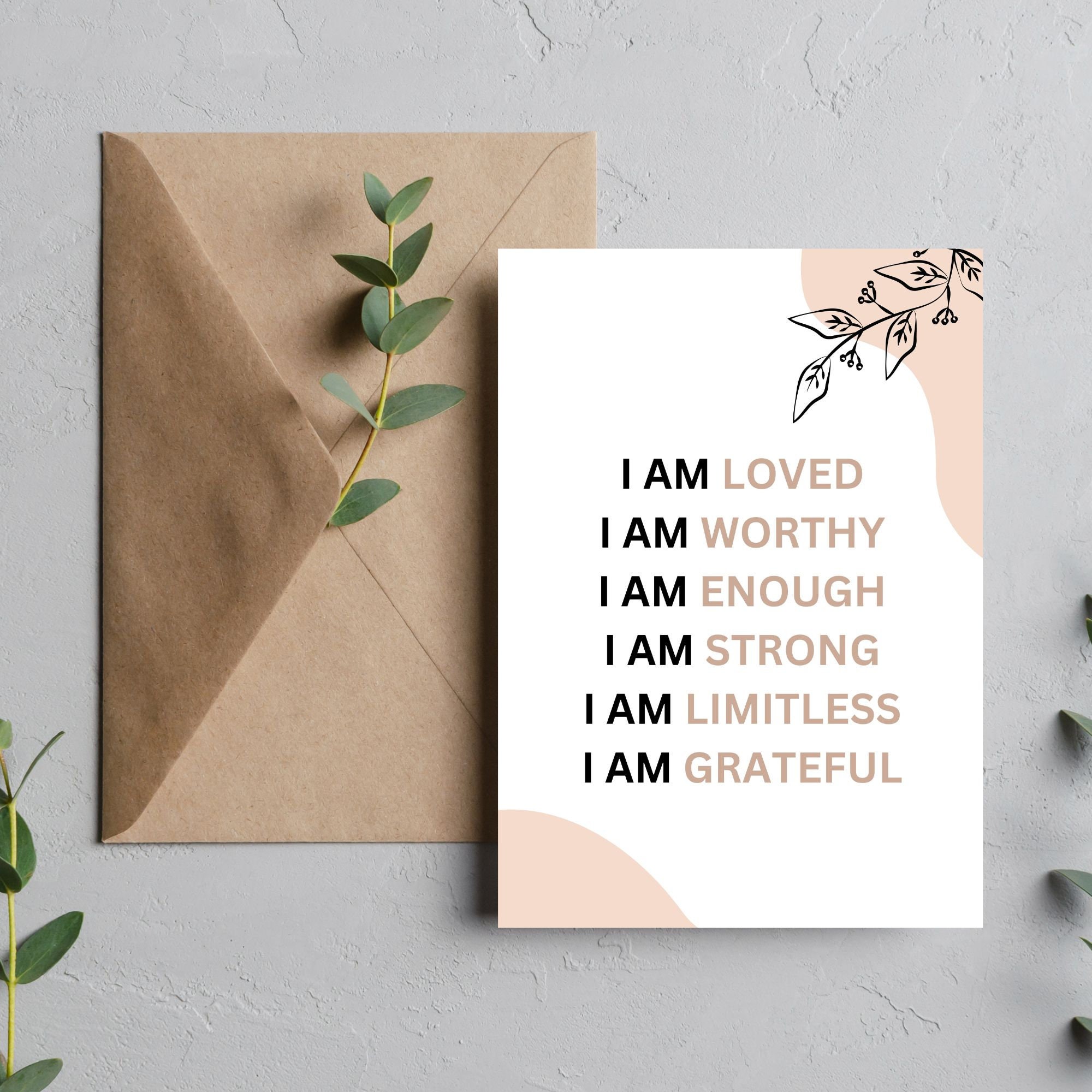I Am Self-love Positive Affirmations Printable Wall Art, Botanical ...