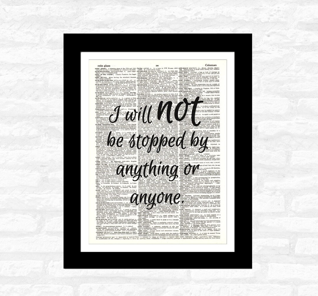 I Will Not Be Stopped Wall Art Print on ORIGINAL DICTIONARY - Etsy UK