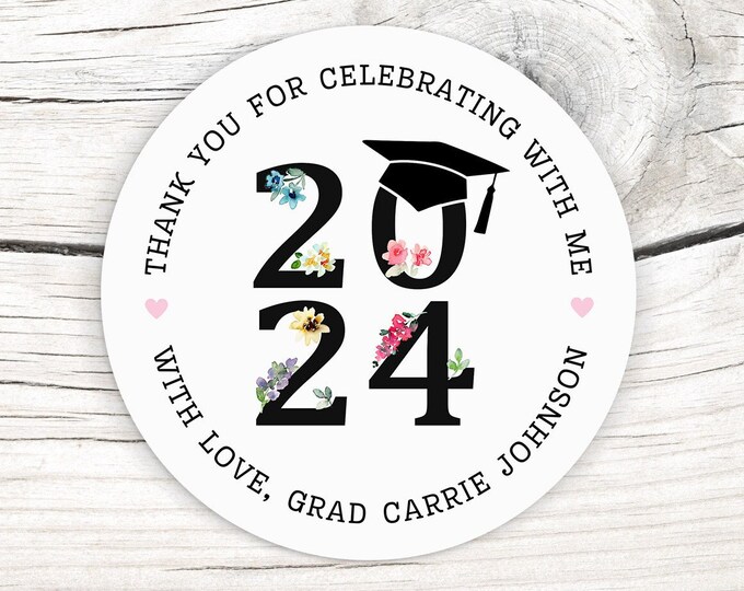 Personalized Graduation Labels, Custom Wildflower Round Stickers ...
