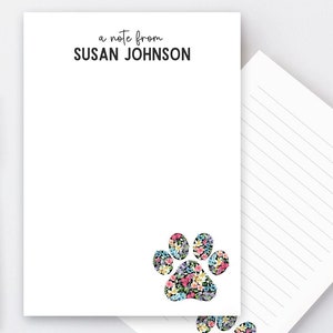 Dog Paw Note Pad, Watercolor Floral Pet Custom Stationery, Cat Mom Gift ...