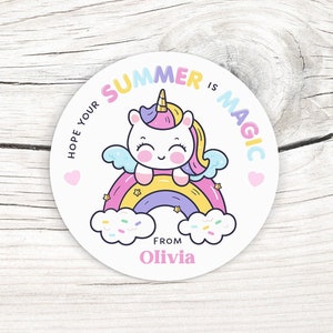 Personalized End of Year Stickers, Unicorn Summer Break Labels, Kids ...