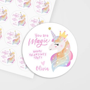 Unicorn Valentine Stickers, Personalized Kids Valentine's Day Tags ...