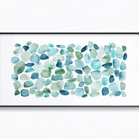 Sea Glass Wall Art, Modern Coastal Art Print, Blue Green Beach House ...