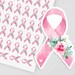 Pink Ribbon Breast Cancer Stickers, Watercolor Floral Seals, Breast ...