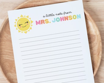 Teacher Note Pad Personalized, Colorful Custom School Stationery, Cute ...