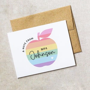 Personalized Teacher Note Cards, Set of Blank Cards Teacher Parents ...