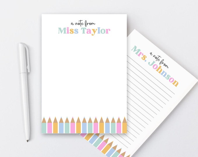 Teacher Note Pad Personalized, Colorful Custom School Stationery, Cute ...