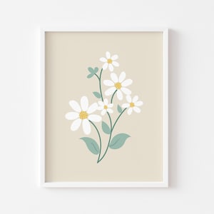 Daisy Nursery Wall Art, Neutral Modern Wildflower Decor, Boho Cream ...