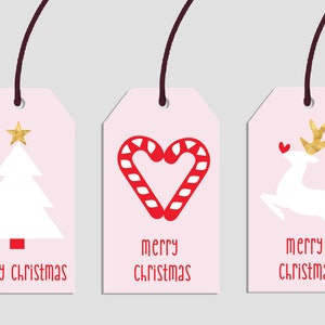 Boho Christmas Gift Tag PRINTABLE, Pink Merry Christmas Favors, Cute ...