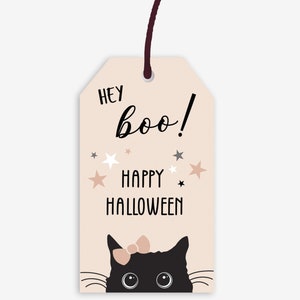Boho Halloween Gift Tag PRINTABLE, Digital Hey Boo Black Cat Party ...