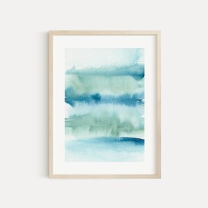 Watercolor Abstract Art Print, Blue Green Ocean Wall Art, Minimalist ...