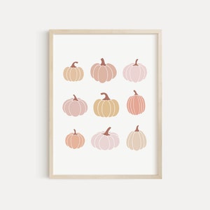 Boho Pumpkins Wall Art PRINTABLE, Neutral Pink Thanksgiving Decor ...