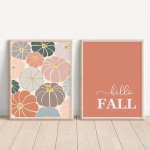 Boho Pumpkins Wall Art PRINTABLE, Neutral Hello Fall Print Set ...