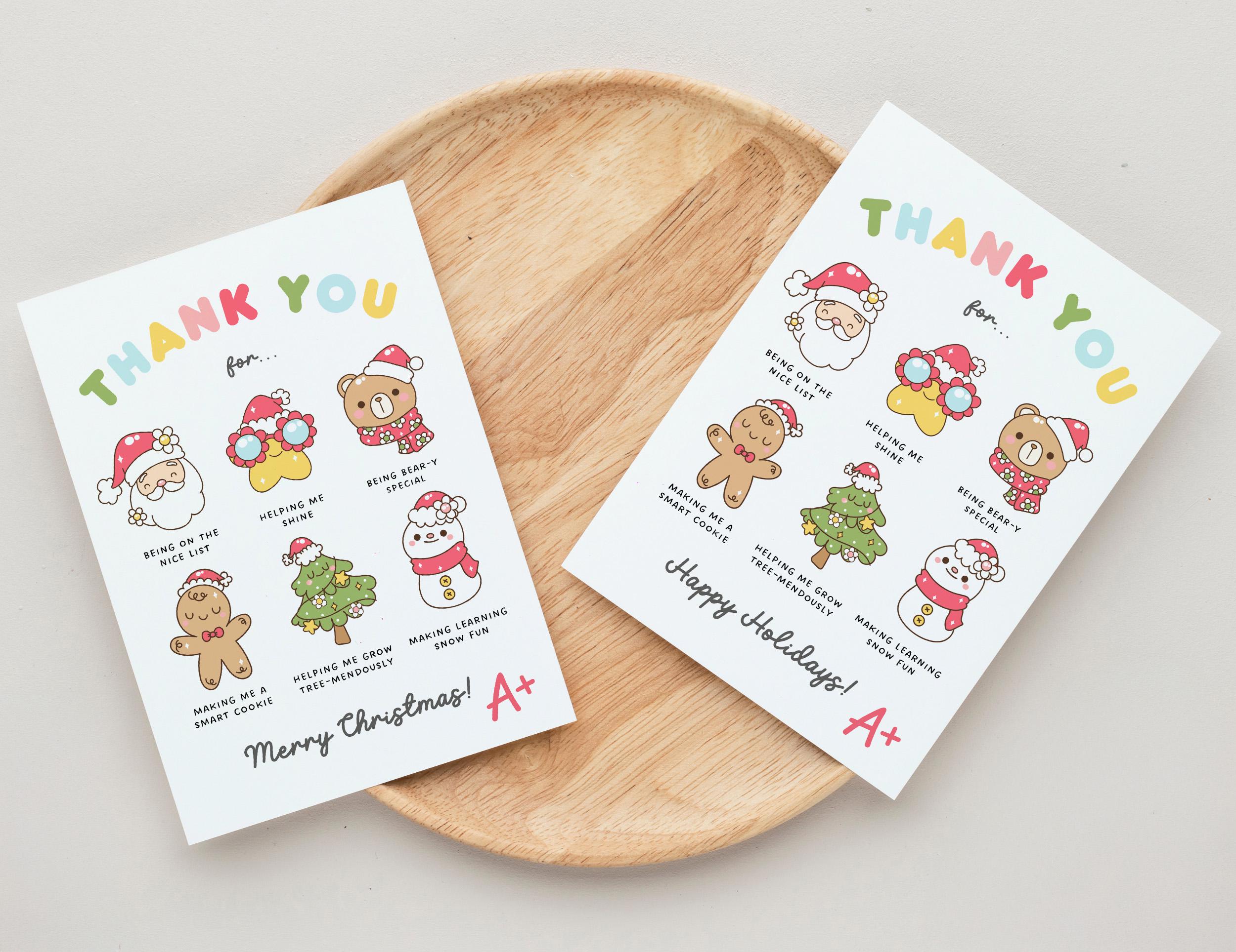 PRINTABLE Teacher Christmas Card, Cute Thank You Merry Teacher Note ...
