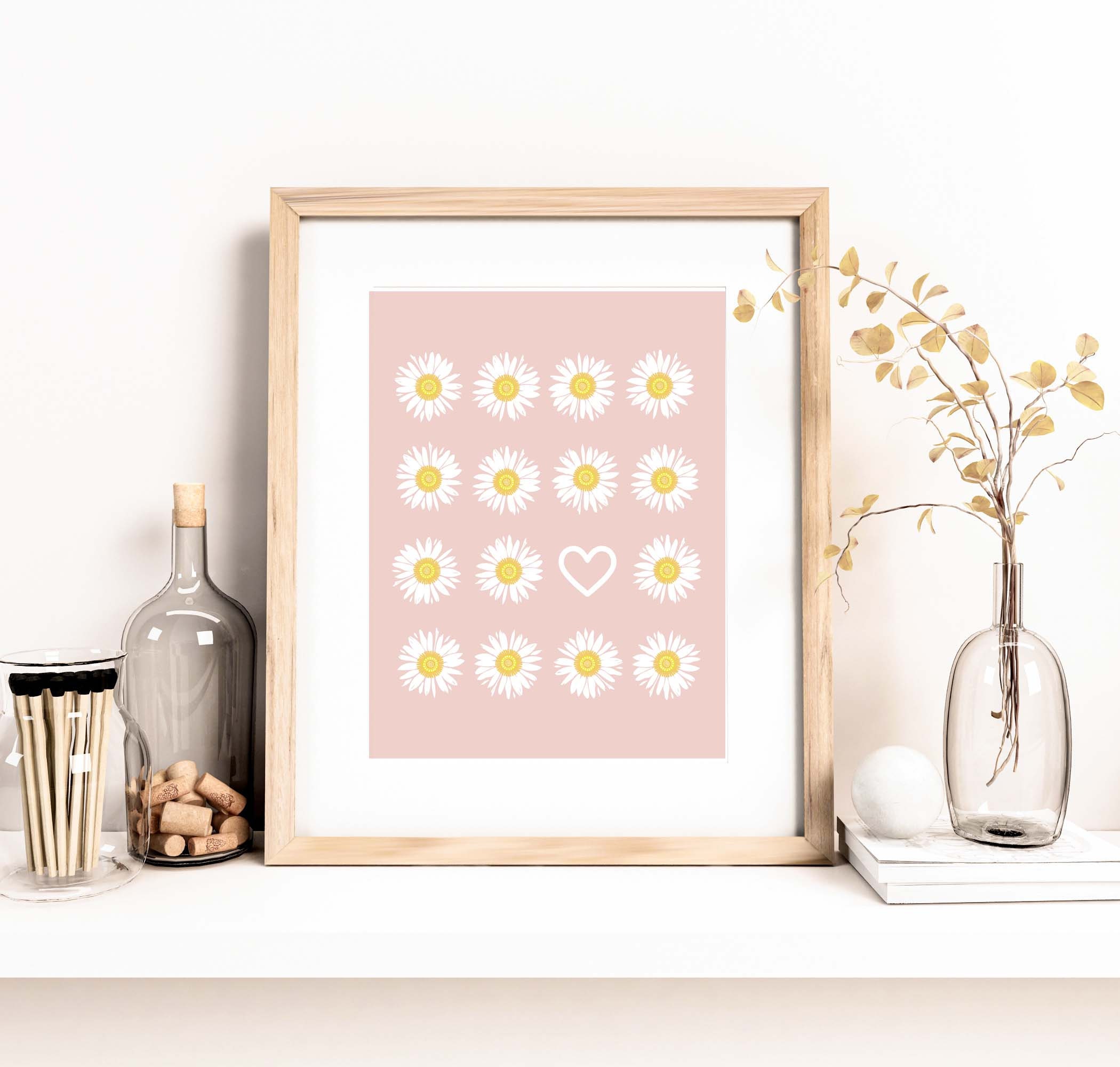 Boho Daisy PRINTABLE, Pink Daisy Nursery Wall Art, Retro Flower Neutral ...