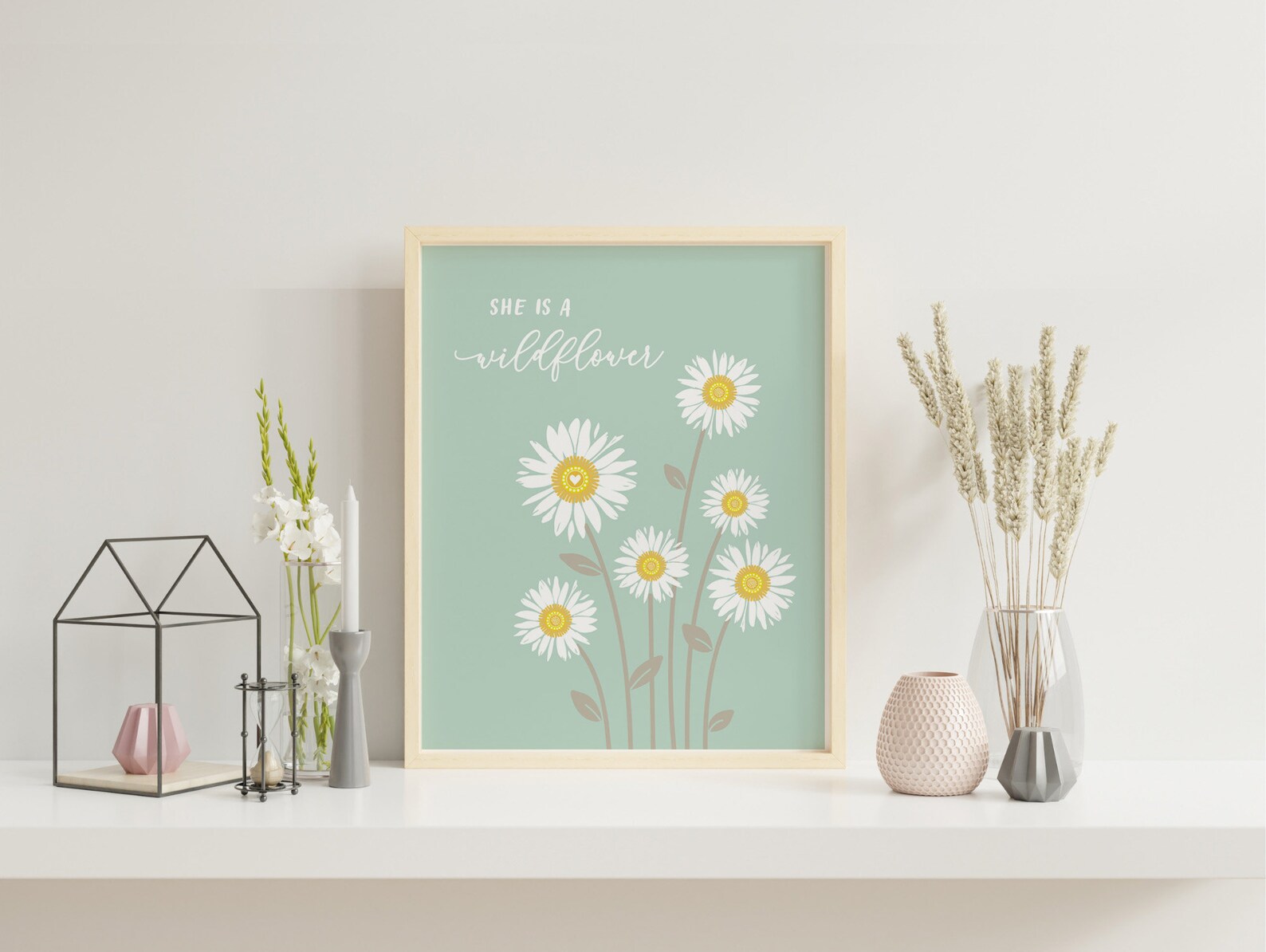 Boho Daisy Nursery Wall Art PRINTABLE, She is a Wildflower Girl's Room ...