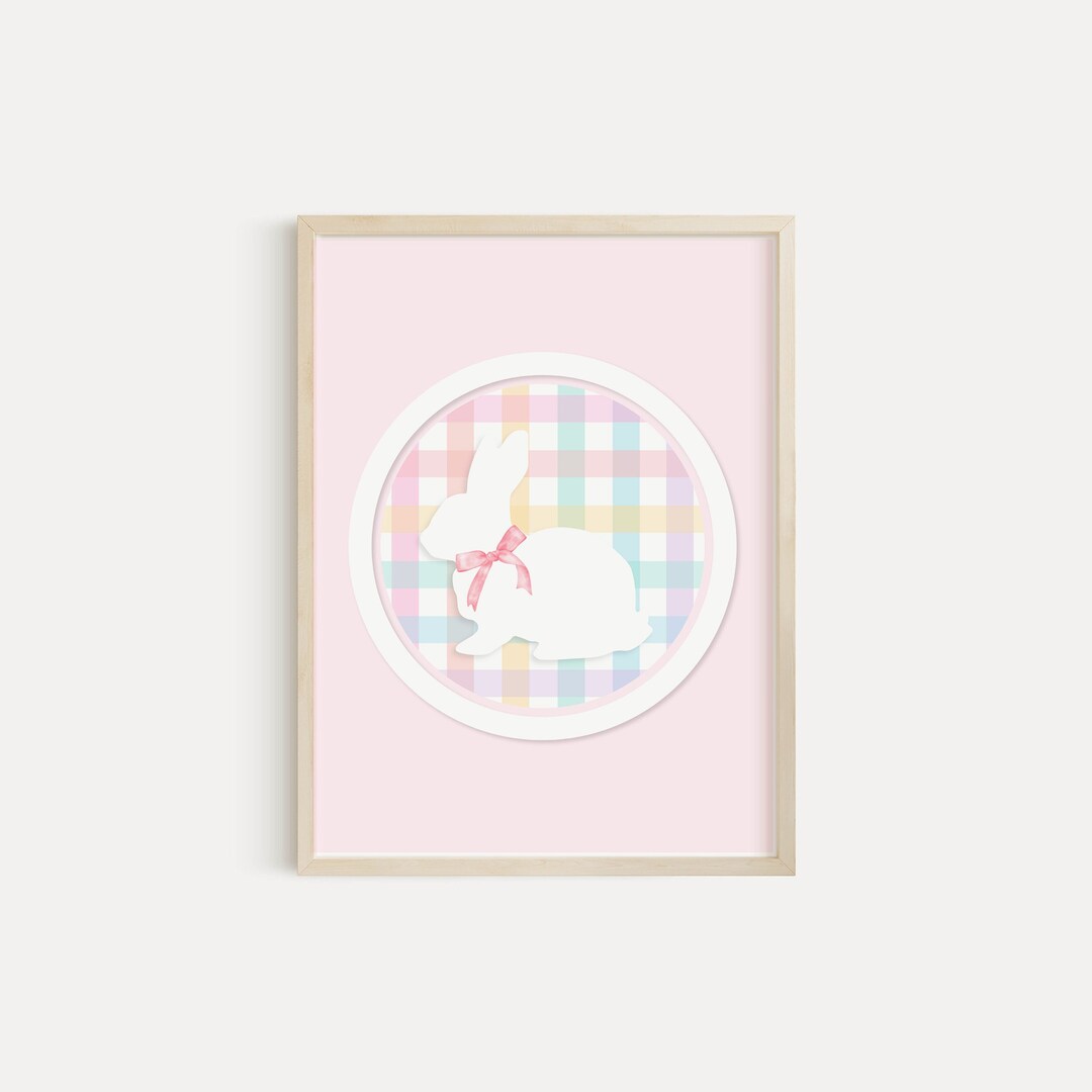 Gingham Easter Bunny PRINTABLE, Pastel Easter Nursery Wall Art, Retro ...