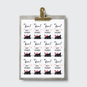 Black Cat Halloween Gift Tag PRINTABLE, Digital Hey Boo Party Favors ...