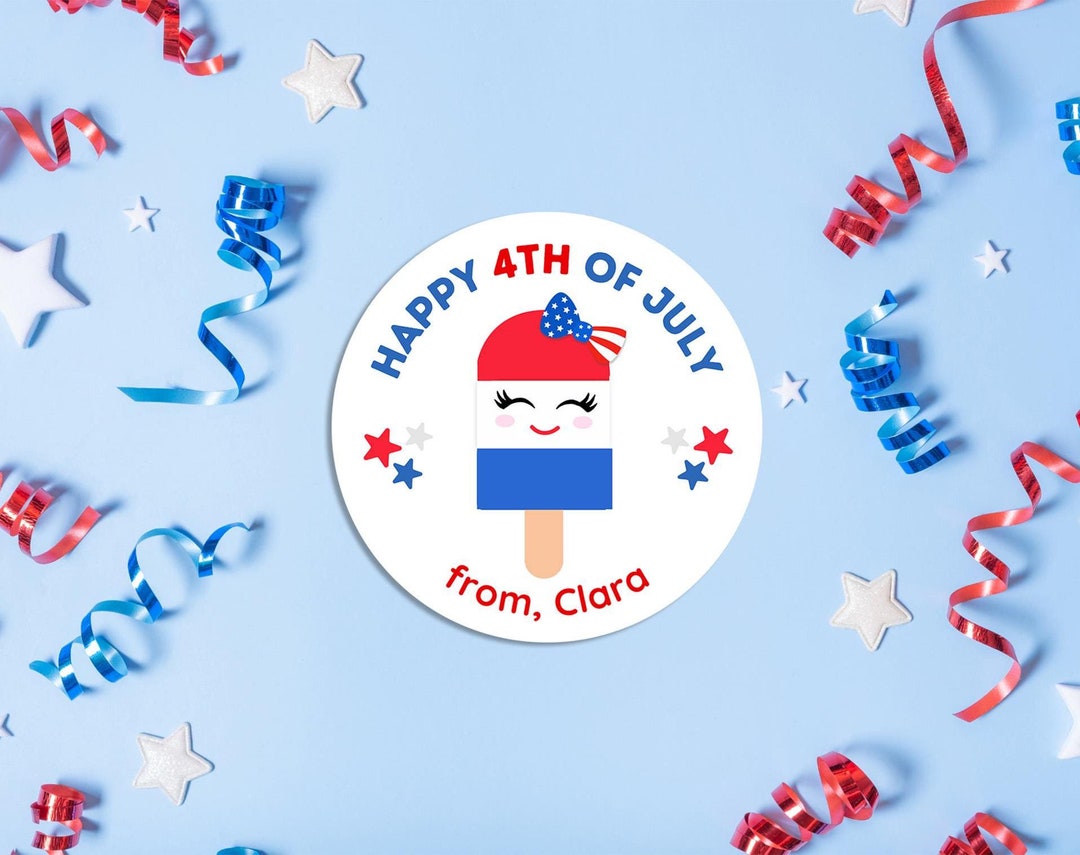 Happy 4th of July Stickers, Personalized Girls Independence Day Tags ...