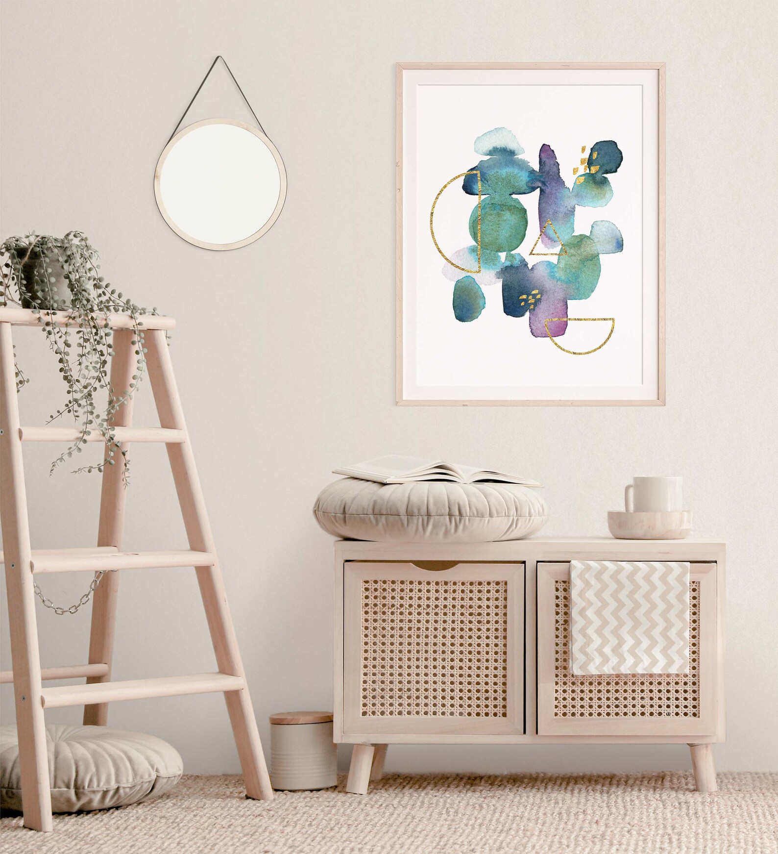 Jewel Tone Watercolor Abstract Art Print, Modern Vibrant Wall Art, Gold ...