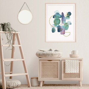 Jewel Tone Watercolor Abstract Art Print, Modern Vibrant Wall Art, Gold ...