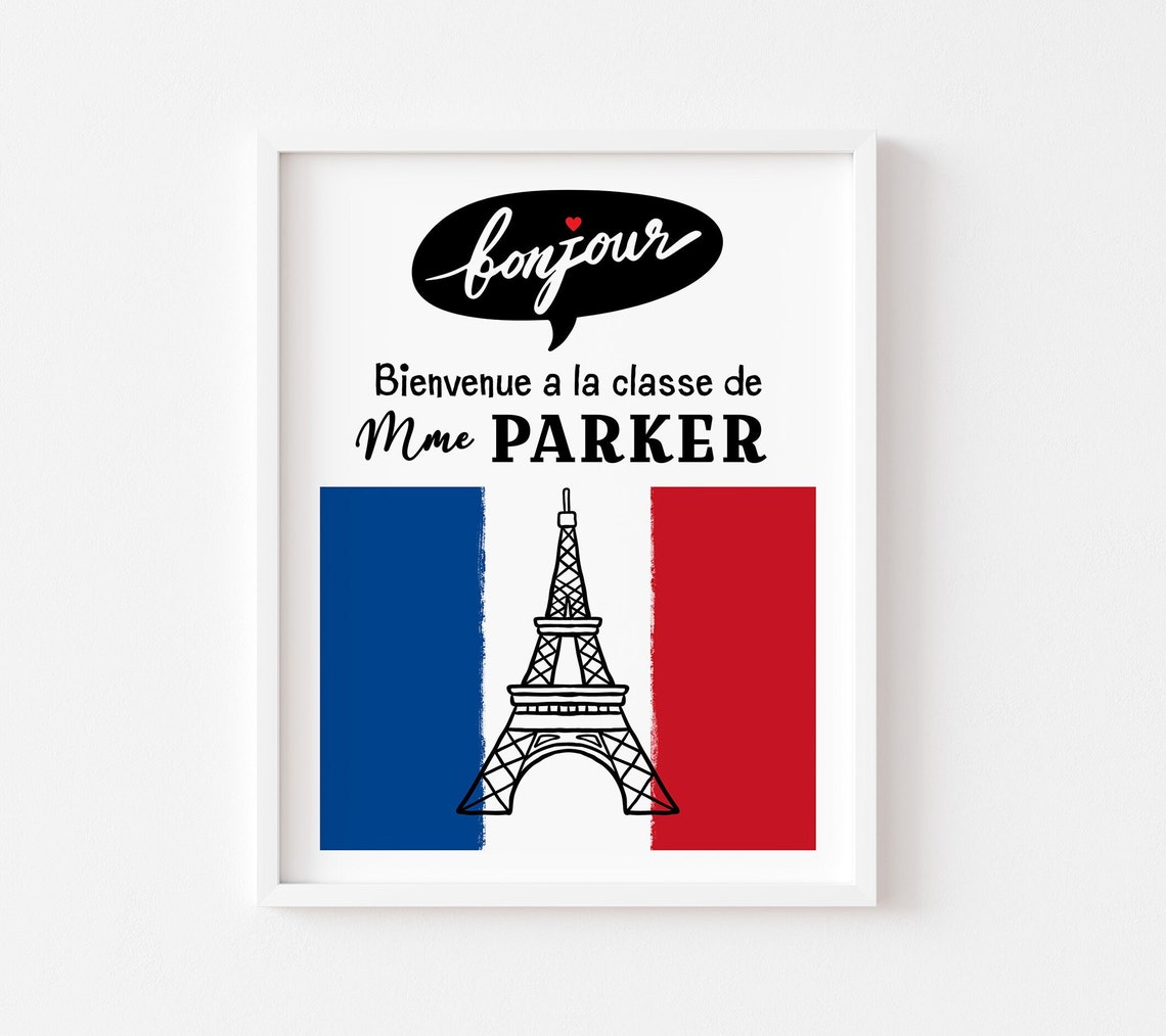 French Teacher Name Sign PRINTABLE, Custom Digital Bonjour Welcome to ...