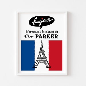 French Teacher Name Sign PRINTABLE, Custom Digital Bonjour Welcome to ...
