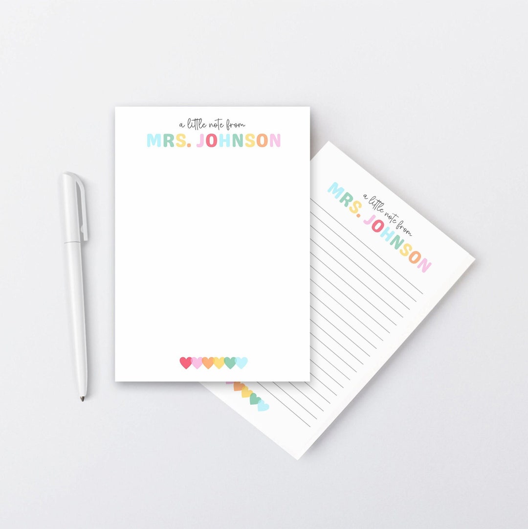 Personalized Teacher Note Pad, Colorful Custom School Stationery, New ...