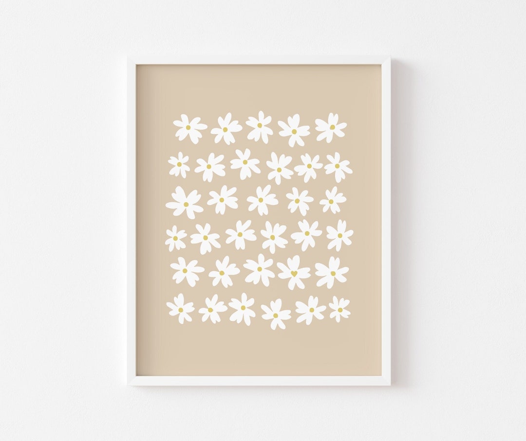 Neutral Daisy Wall Art, Modern Wildflower Nursery Decor, Boho Cream ...