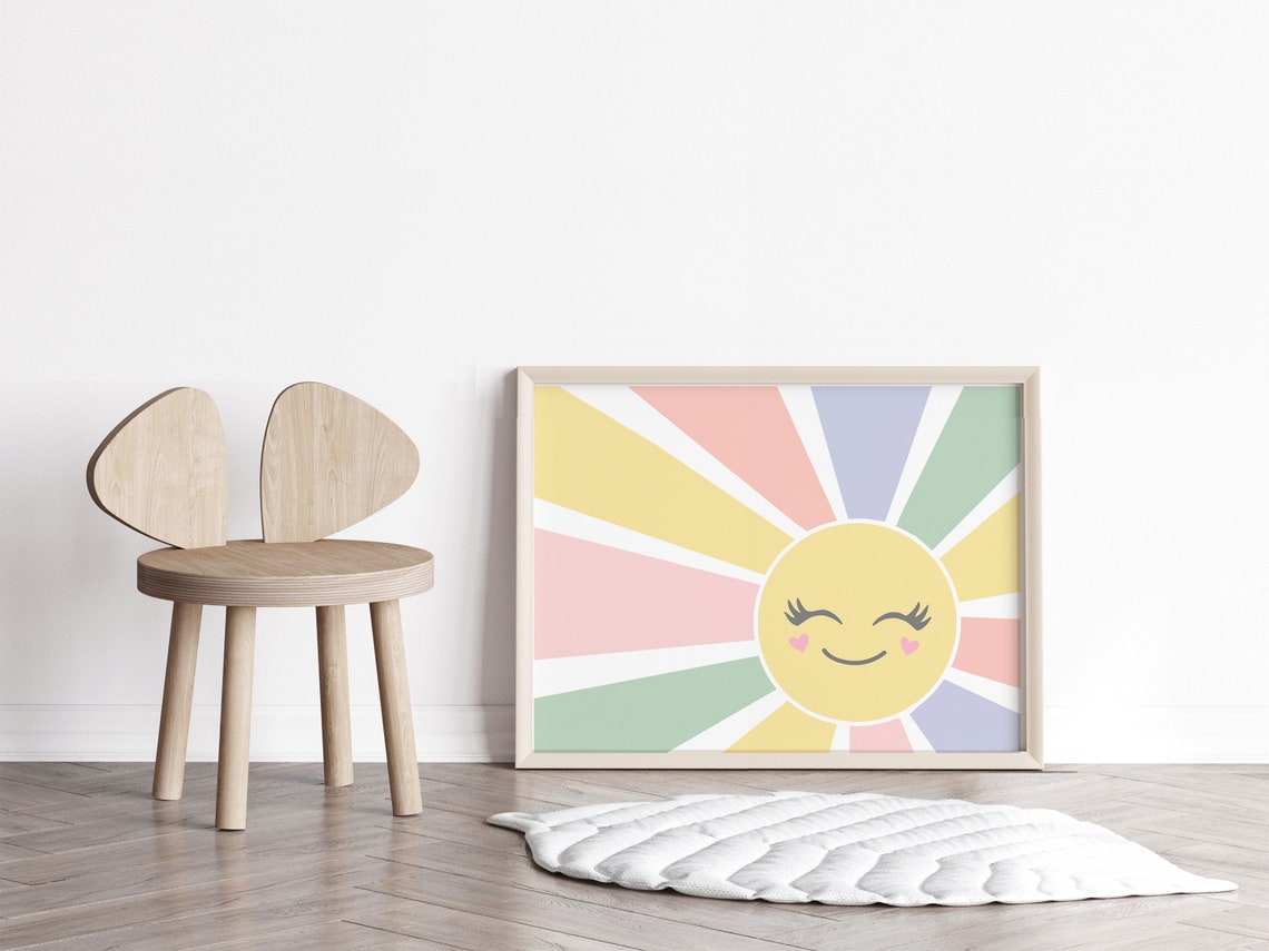Colorful Sunshine Nursery Wall Art, Pastel Playroom Decor, Boho Smiling ...