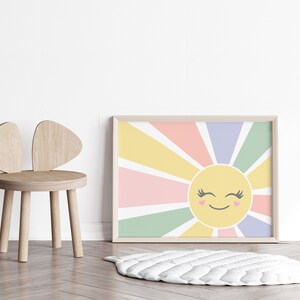 Colorful Sunshine Nursery Wall Art, Pastel Playroom Decor, Boho Smiling ...