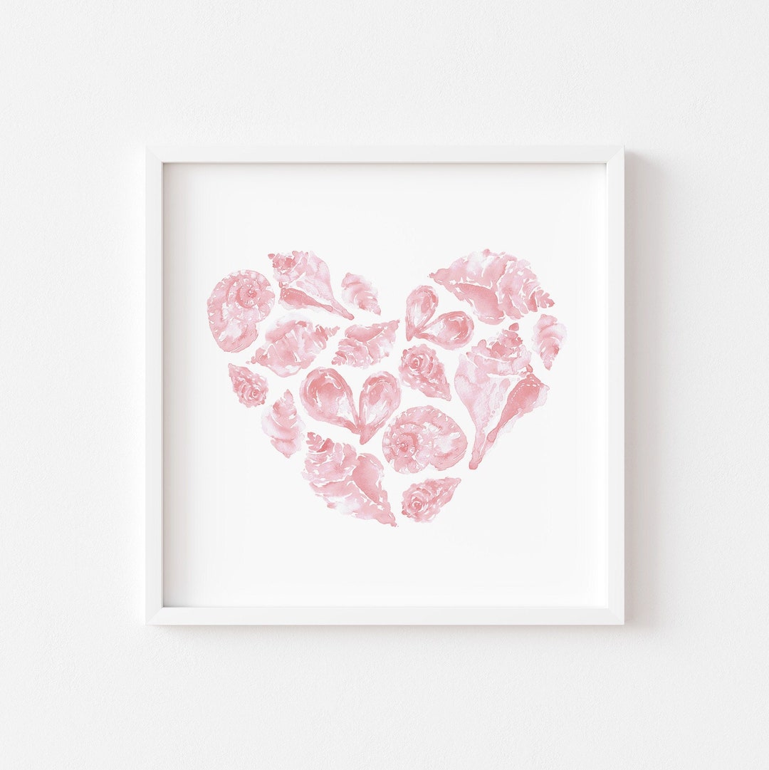 Blush Seashells Art Print, Modern Pink Coastal Wall Art, Personalized ...