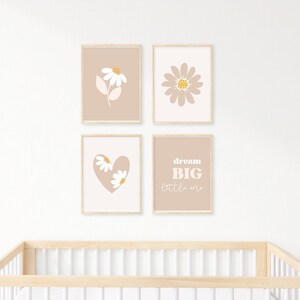 Neutral Daisy Nursery Wall Art, Dream Big Little One Modern Daisy Decor ...